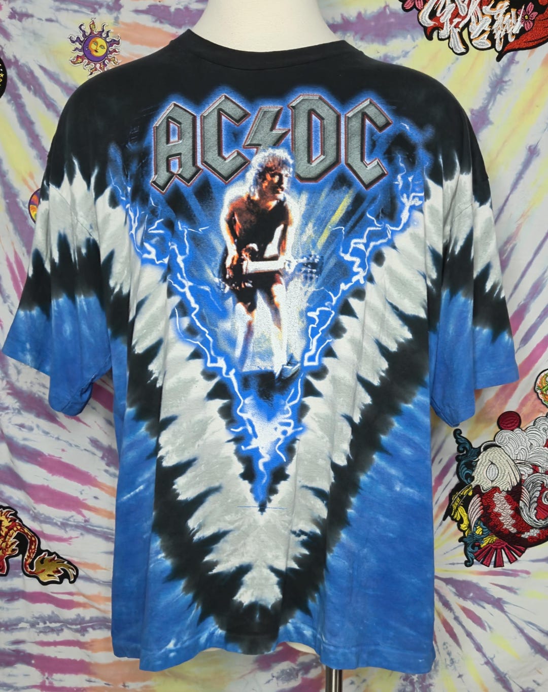 Vintage AC/DC Let There Be Rock 2004 XXL Tye Die T Shirt Liquid Blue ...