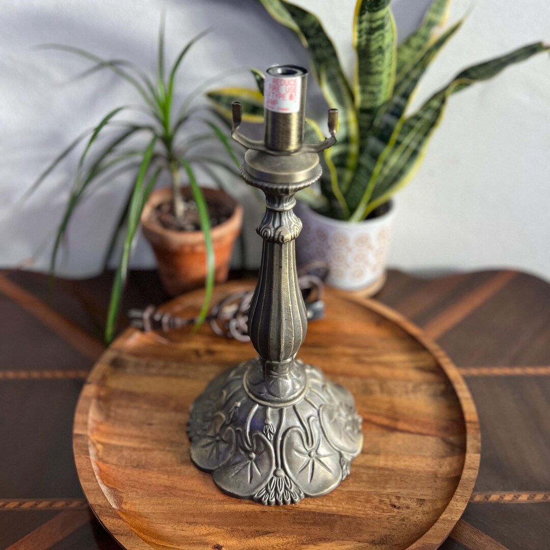 Vintage Lily Pad Lamp Cast Metal Base – Ornate Art Nouveau Style Table ...