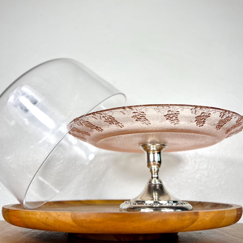 Pink Princess Glass and Silver Pedestal Cake Stand With Dome - Etsy