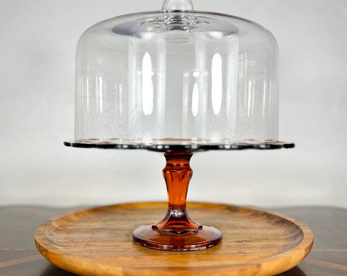 Vintage Indiana Glass Amber Teardrop Cake Stand With Dome - Etsy