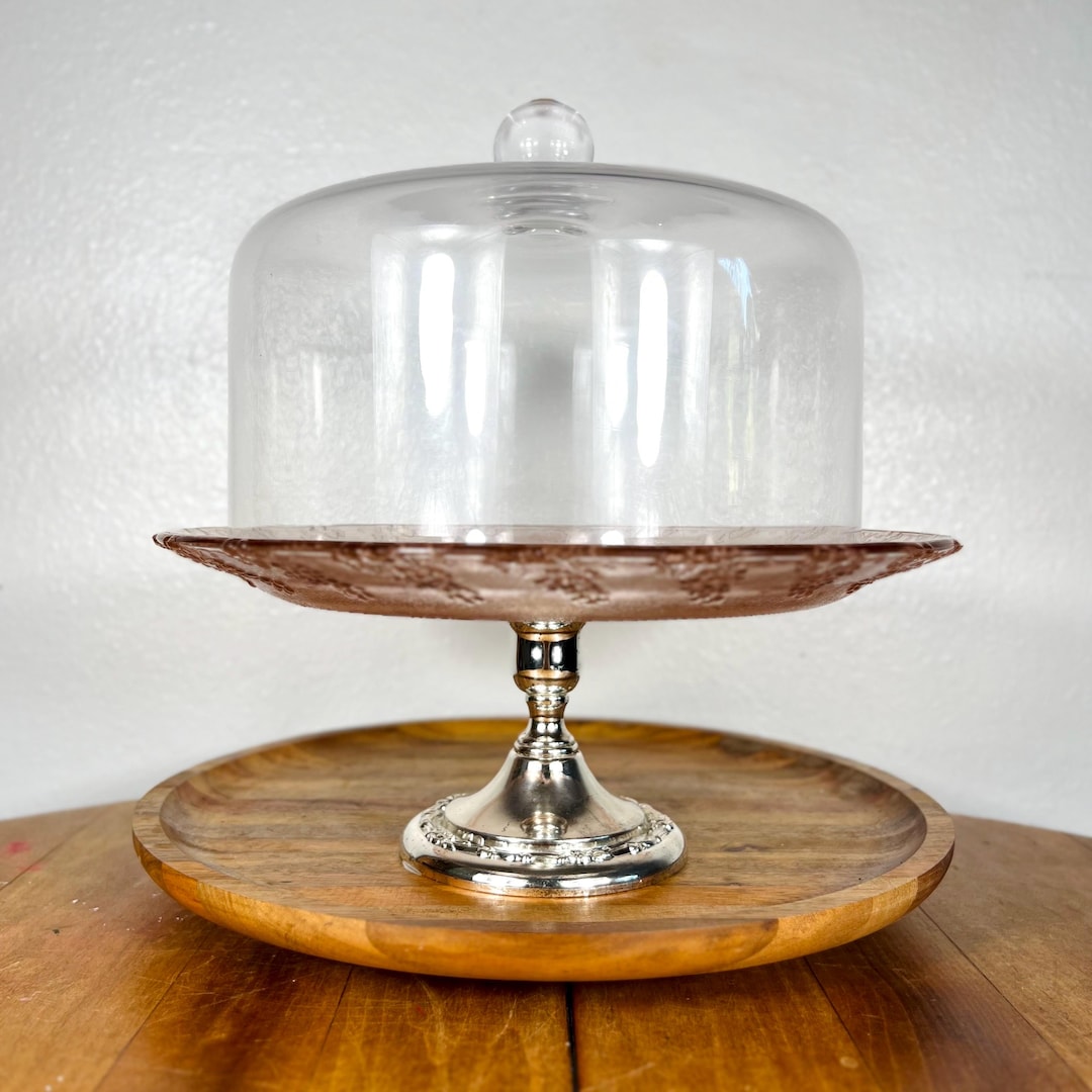 Pink Princess Glass and Silver Pedestal Cake Stand With Dome - Etsy