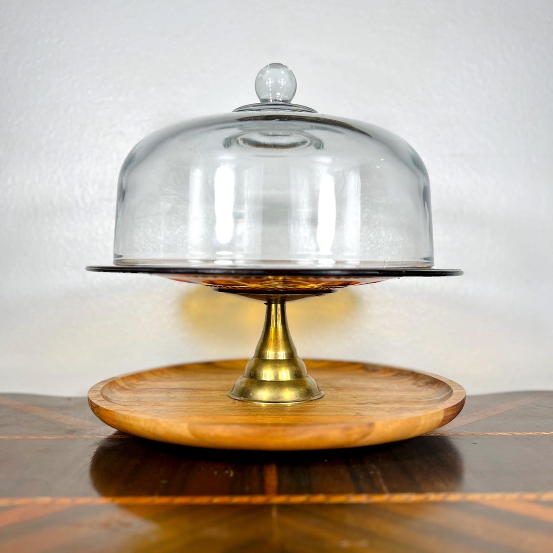 Orange Amber Glass and Brass Pedestal Cake Stand With Dome - Etsy
