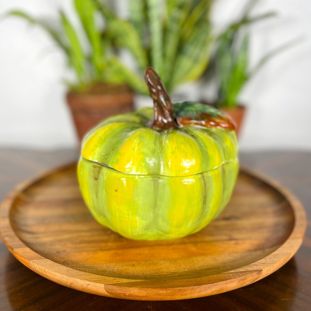Vintage Ceramic Green Pumpkin Canister – Hand-painted Autumn Kitchen ...