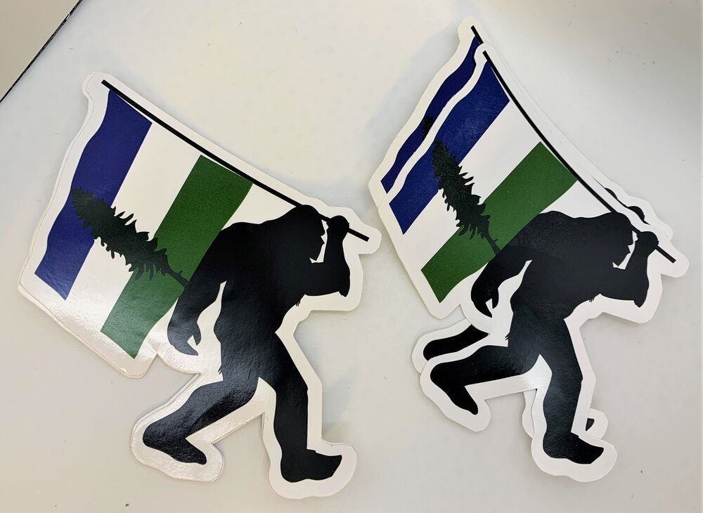 Cascadia Sasquatch W/ Doug Flag Sticker - Etsy