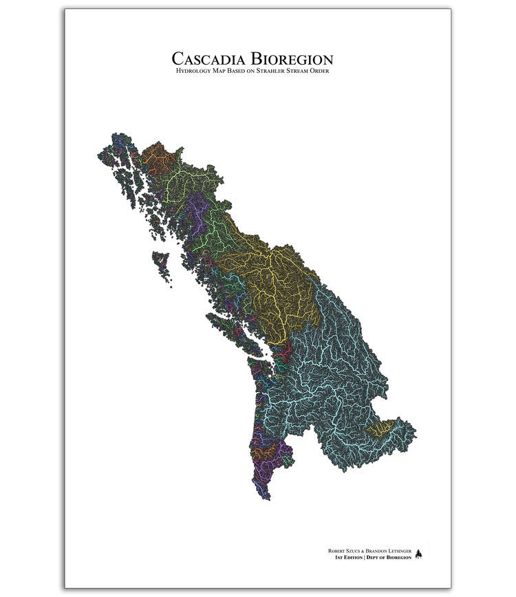 Bioregion of Cascadia Watershed Map Poster - Etsy