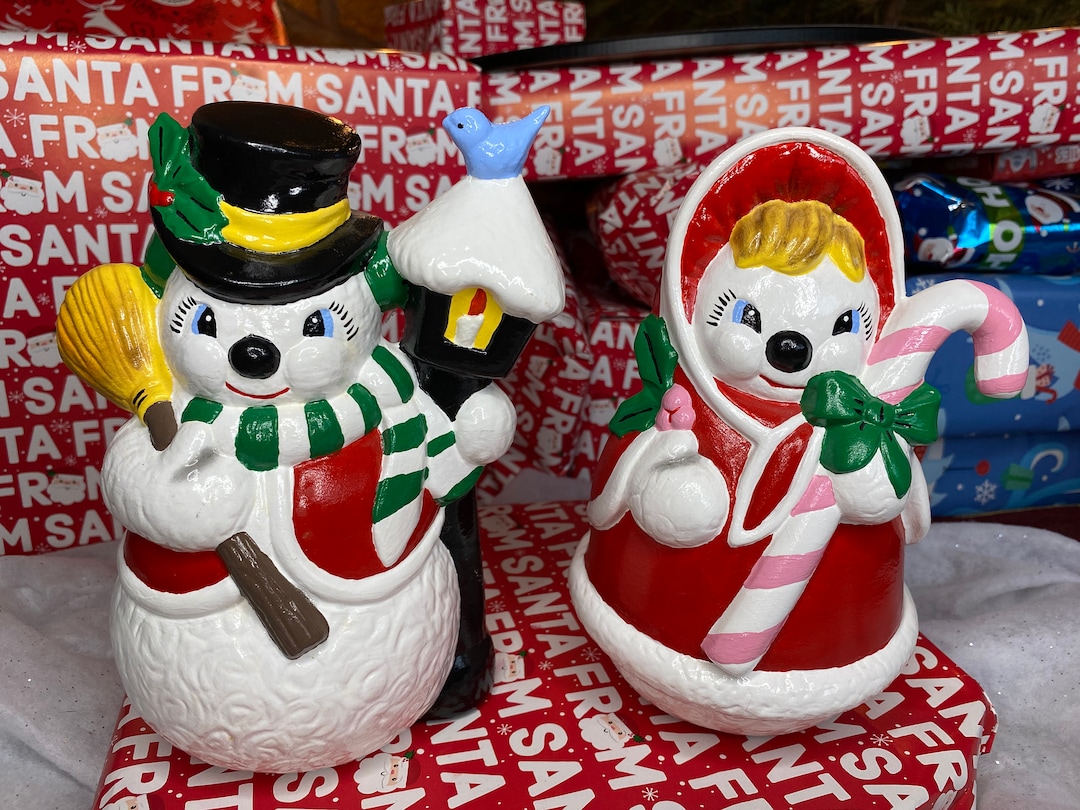 Vintage Snowman Couple Christmas Decor: Frosty Winter Figures - Etsy