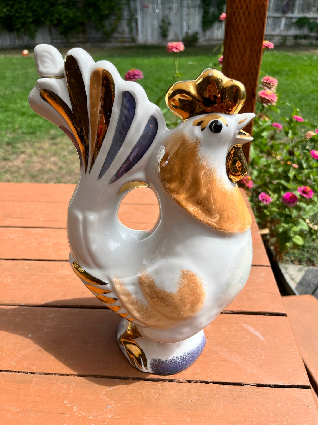 Pottery Chicken Pitcher Signed Gold Chicken Vintage Chicken Pitcher ...