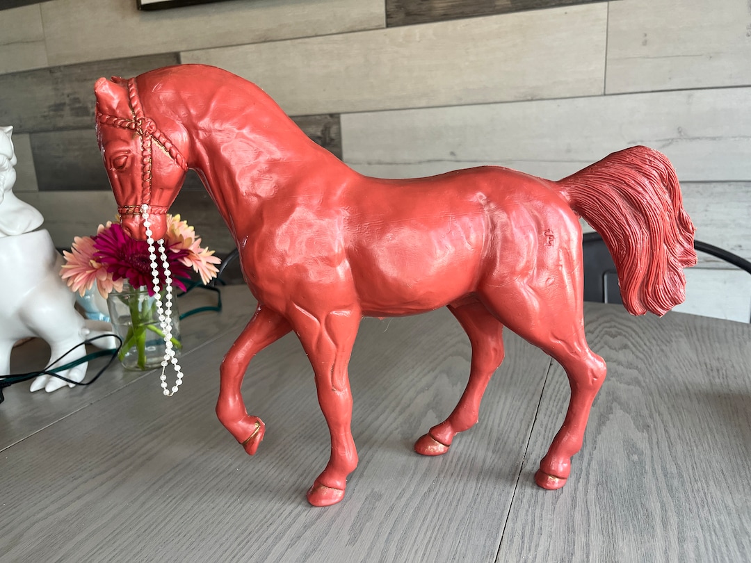 Vintage Red Blown Plastic Horse Toy: 