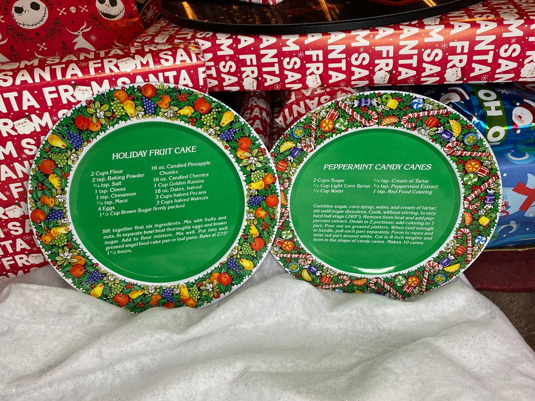 Christmas Tin Tray Set Goodie Plate Christmas Recipes Fruit Cake Candy ...