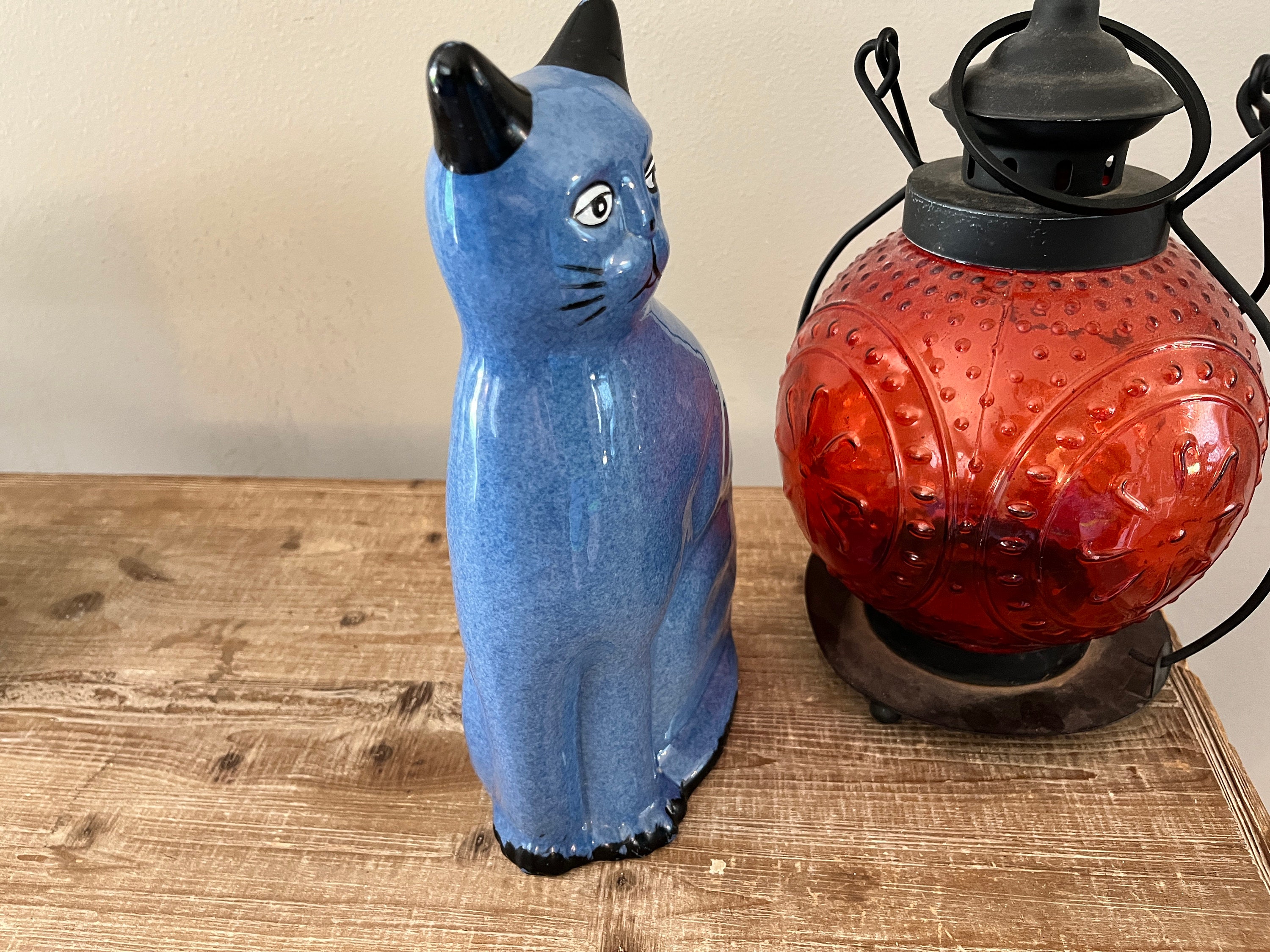 Cat Figurine Blue Calico China - Etsy
