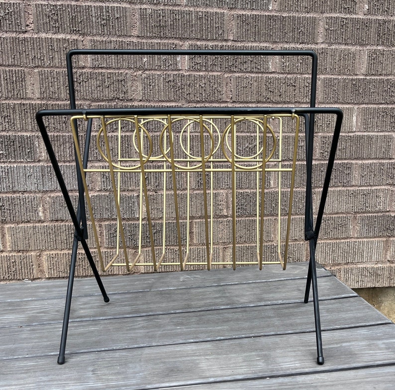 Vintage Floor Magazine Rack Metal Library Decor Shabby Chic Cottage ...