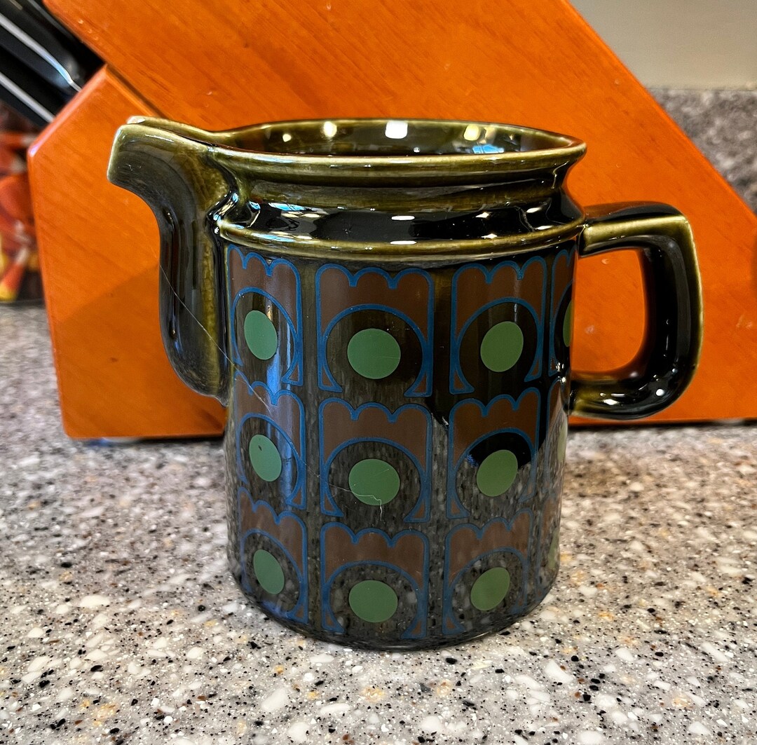 Aurther Wood Pottery Creamer Pitcher Green Dot Vintage - Etsy