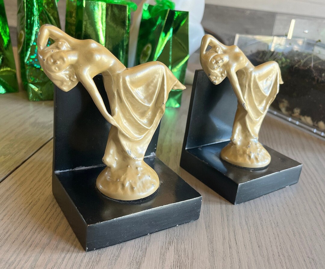 Bronze Bookends Art Deco Dancing Ladies Man Cave Library Home Decor ...