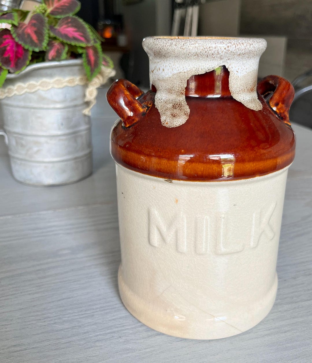 Milk Jug Vintage Ceramic Jug County Decor Brown Jug Milk Decor Kitchen ...