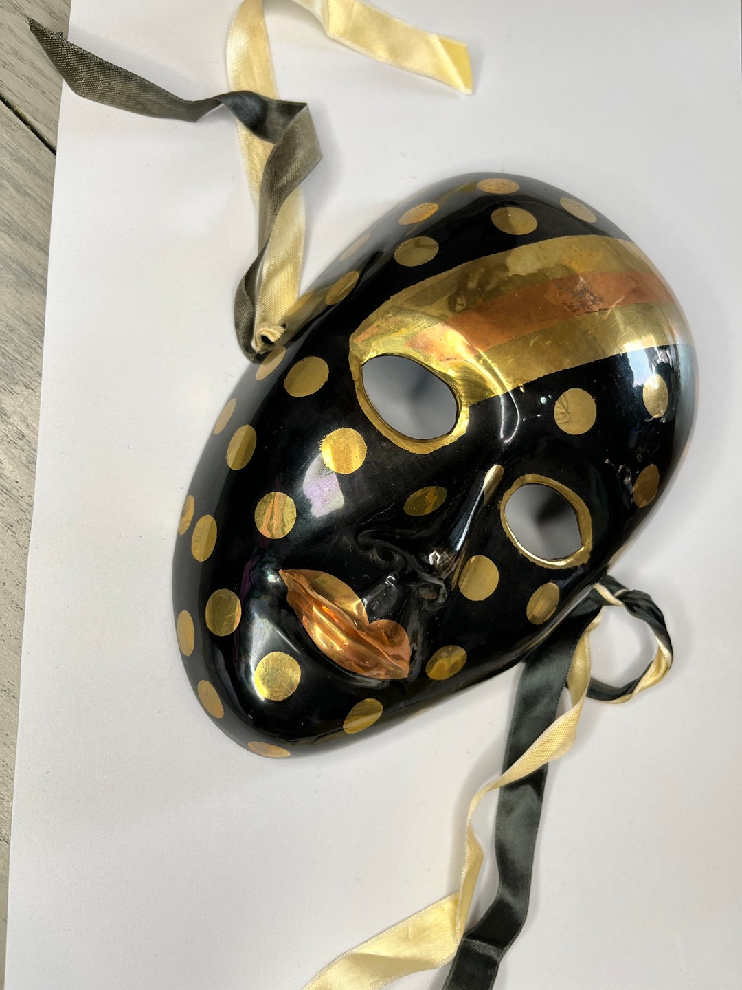Vintage Brass Masquerade Mask: 90s Polka Dot Wall Decor - Etsy