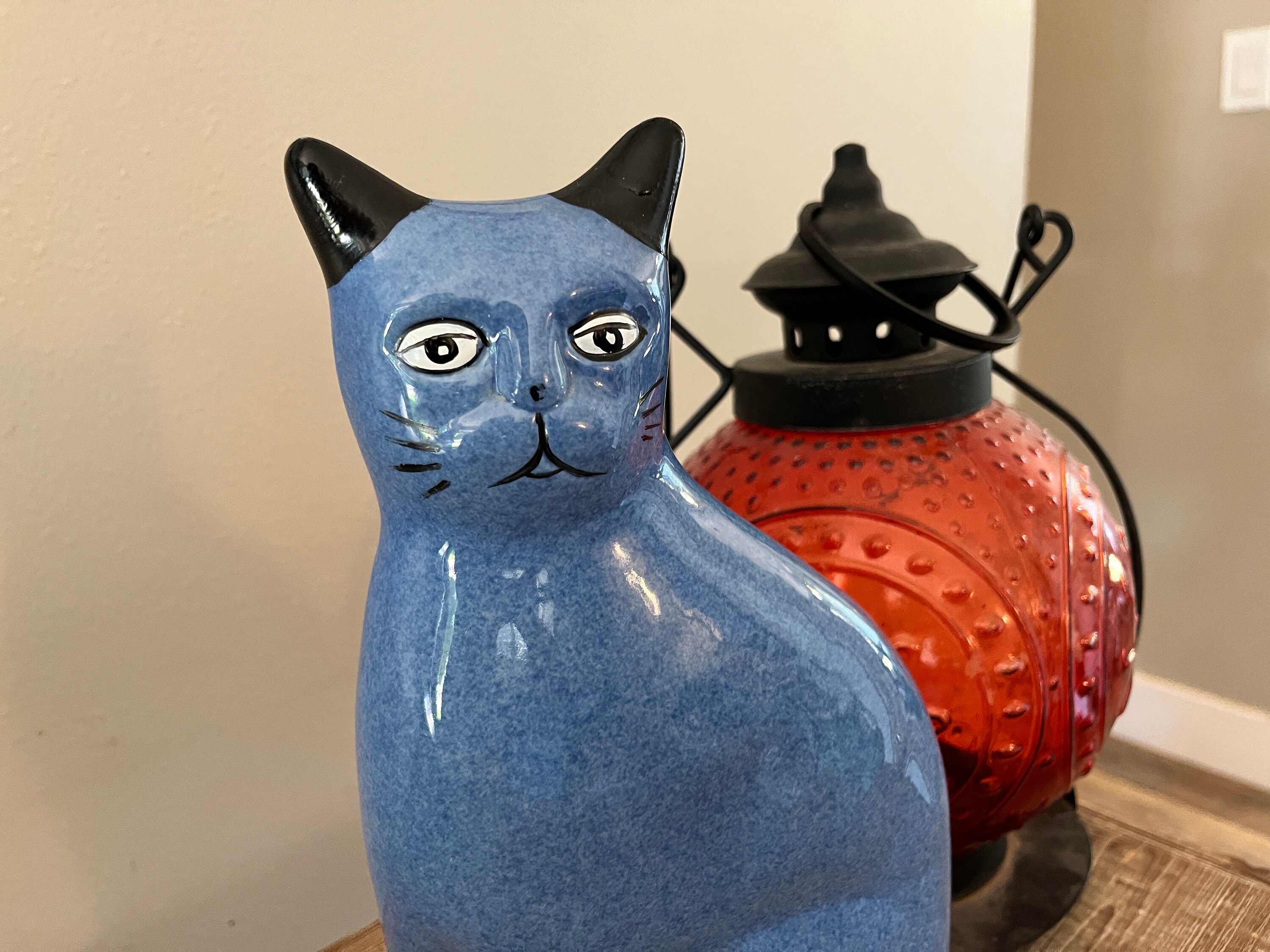Cat Figurine Blue Calico China - Etsy