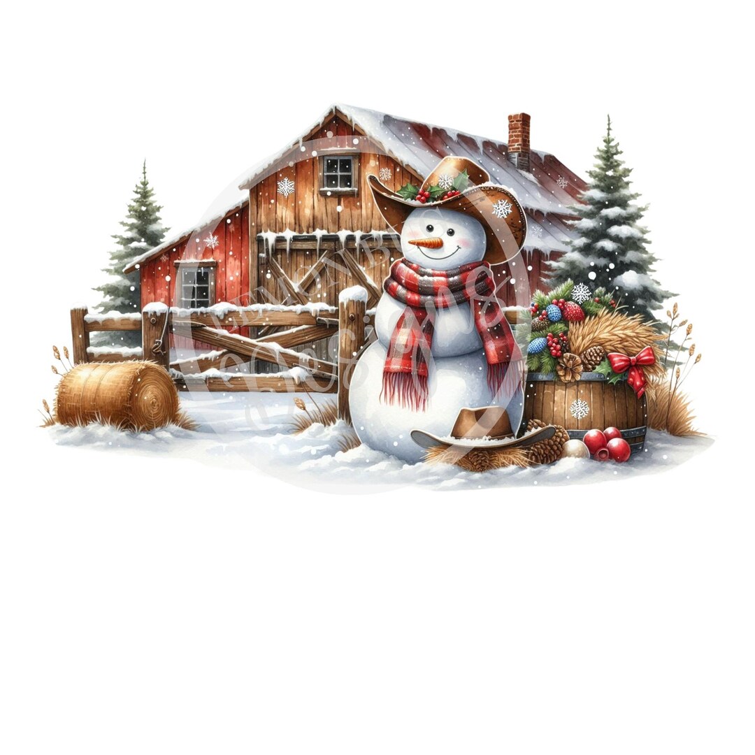 Christmas Barn PNG: Rustic Snowman, Farmhouse Art (digital Download) - Etsy
