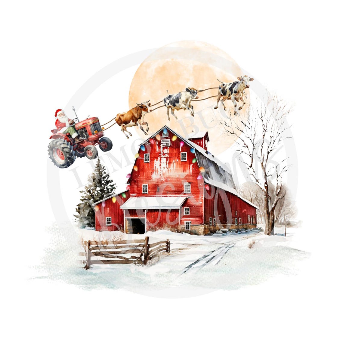 Santa Tractor Cows Christmas Farmhouse Art (digital Download) - Etsy