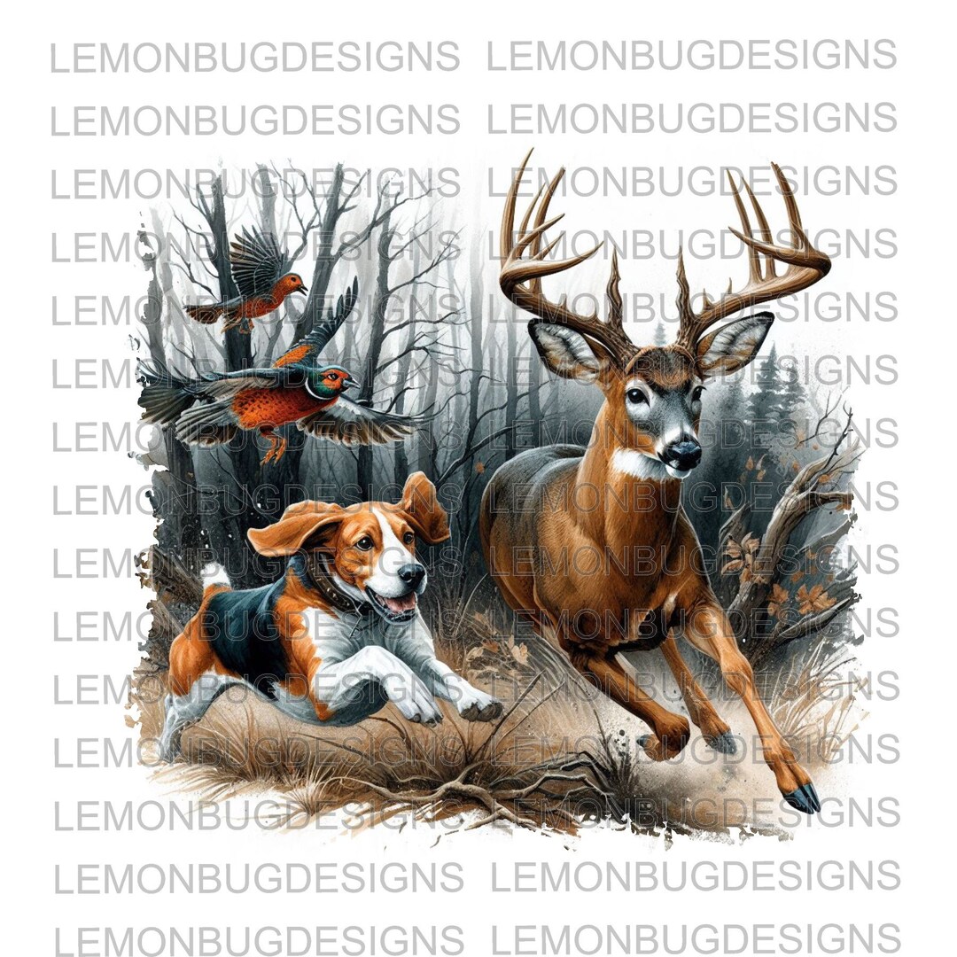Deer Hunting PNG: Buck, Dog, and Birds Sublimation (digital Download ...