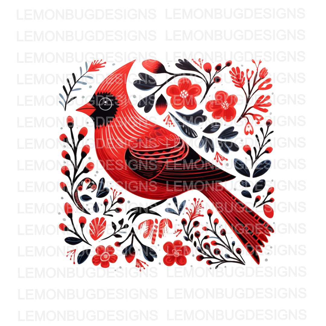 Folk Art Cardinal Design PNG, Folk Art PNG, Sublimation ,digital ...