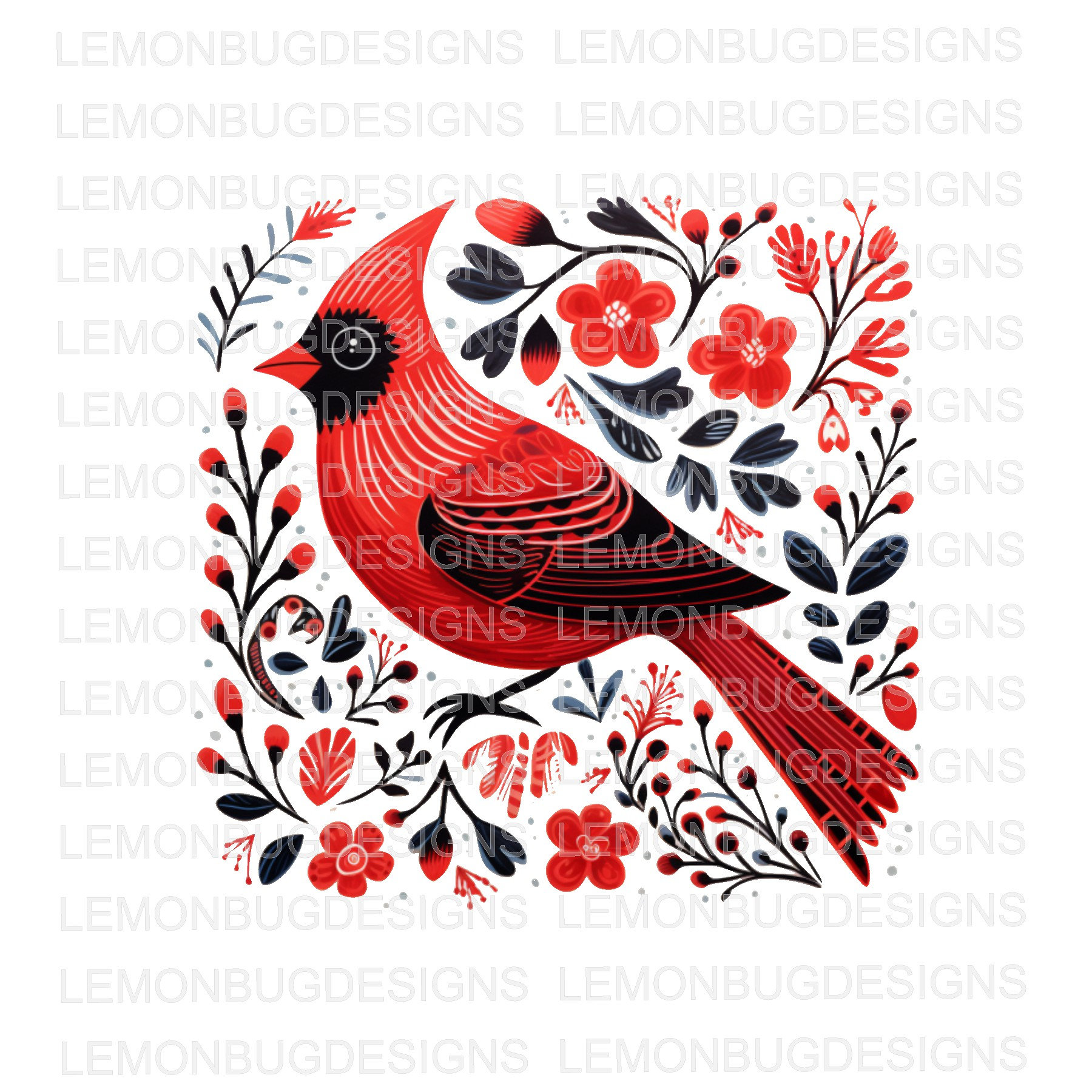 Folk Art Cardinal Design PNG, Folk Art PNG, Sublimation ,digital ...