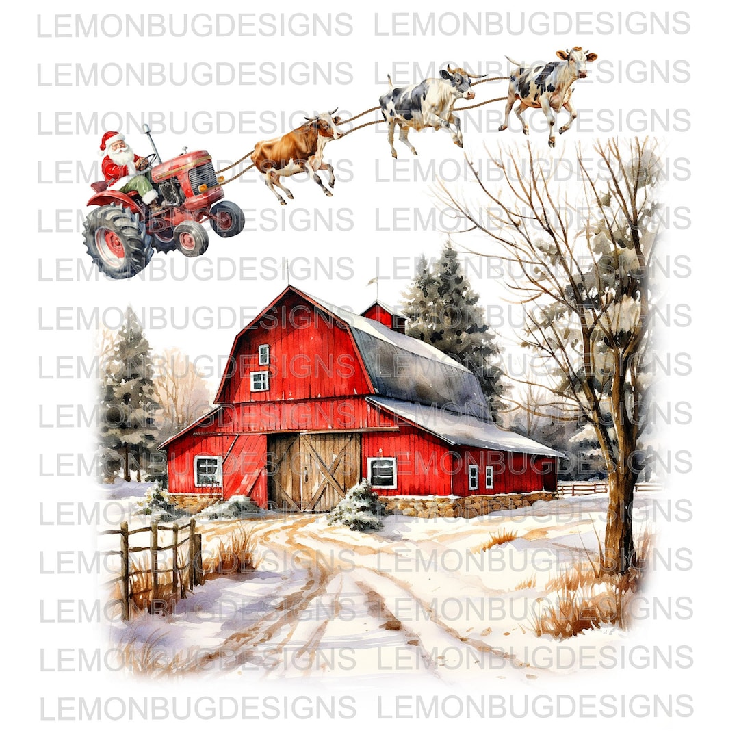 Santa Claus on a Tractor Png, Cows Png ,christmas Png, Farmhouse, Merry ...