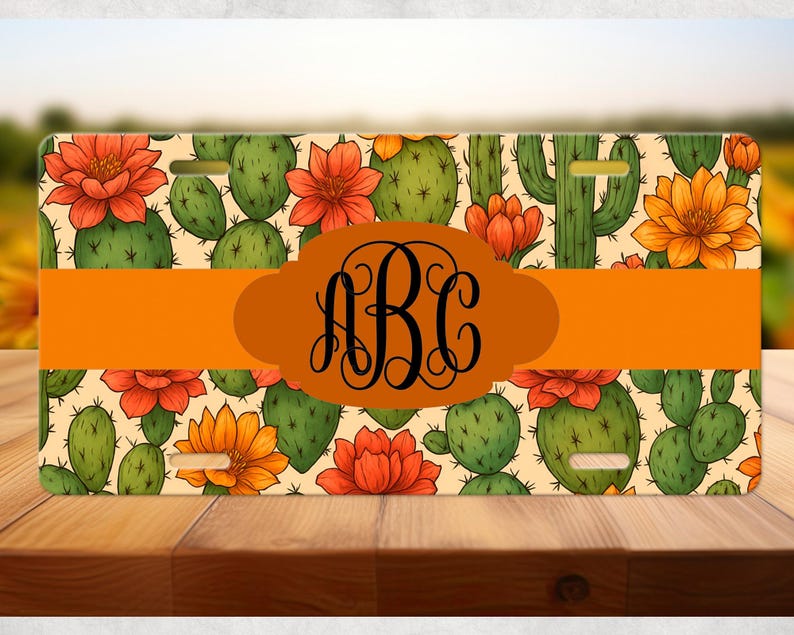 Cactus Print License Plate Png, Monogram Ready, PNG, Digital File, Car ...