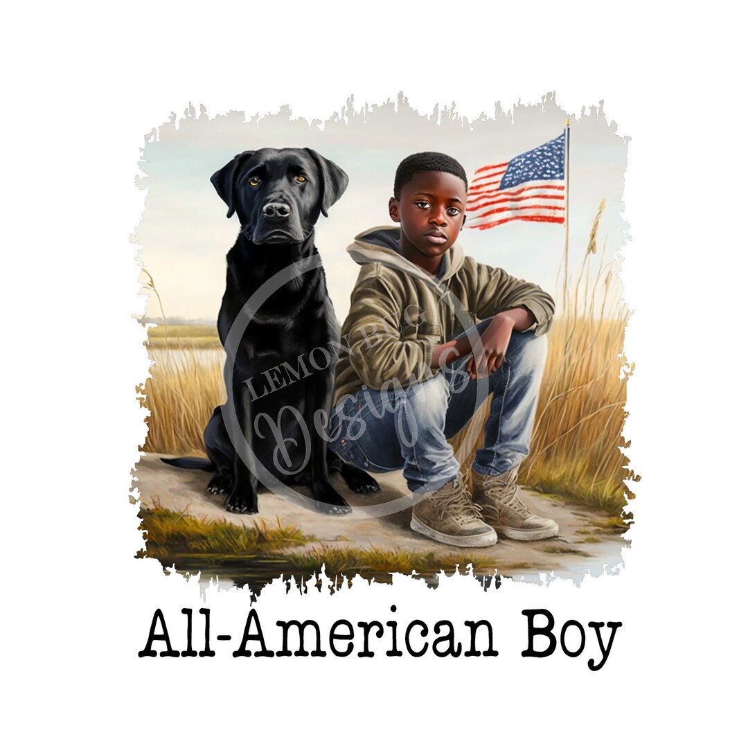 All-american Boy & Black Lab PNG: Patriotic Printable Art (digital ...