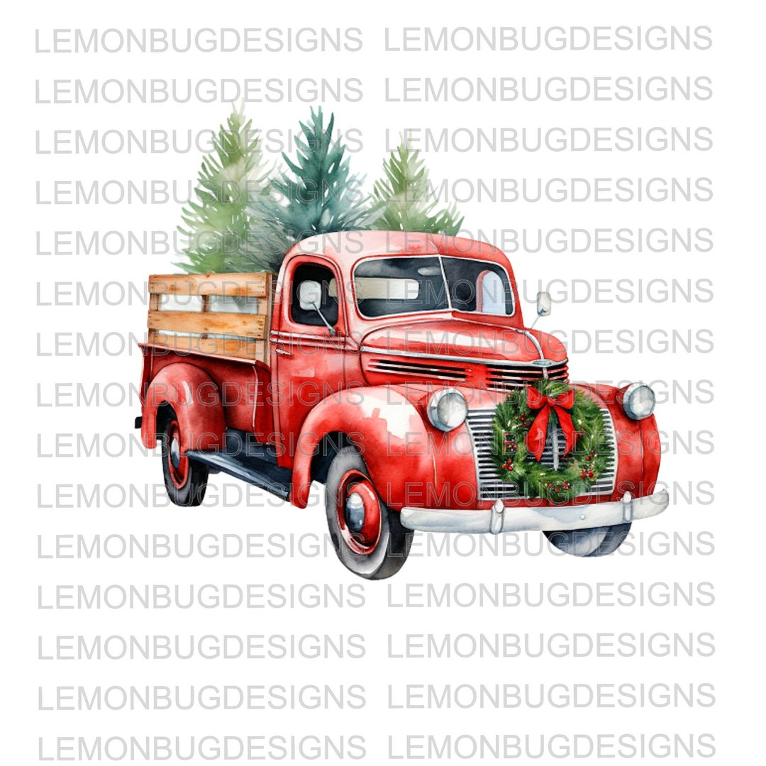 Vintage Red Christmas Truck PNG: Holiday Clipart (digital Download) - Etsy