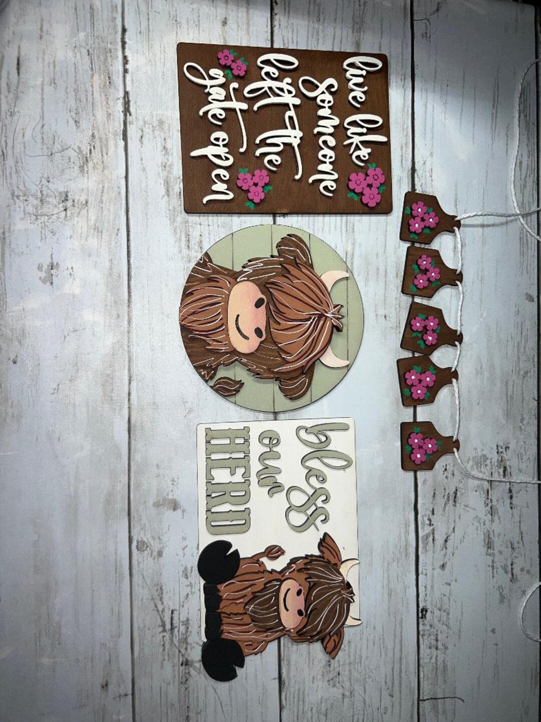 Highland Cow Farm Tiered Tray Set Highland Cows Bless This - Etsy