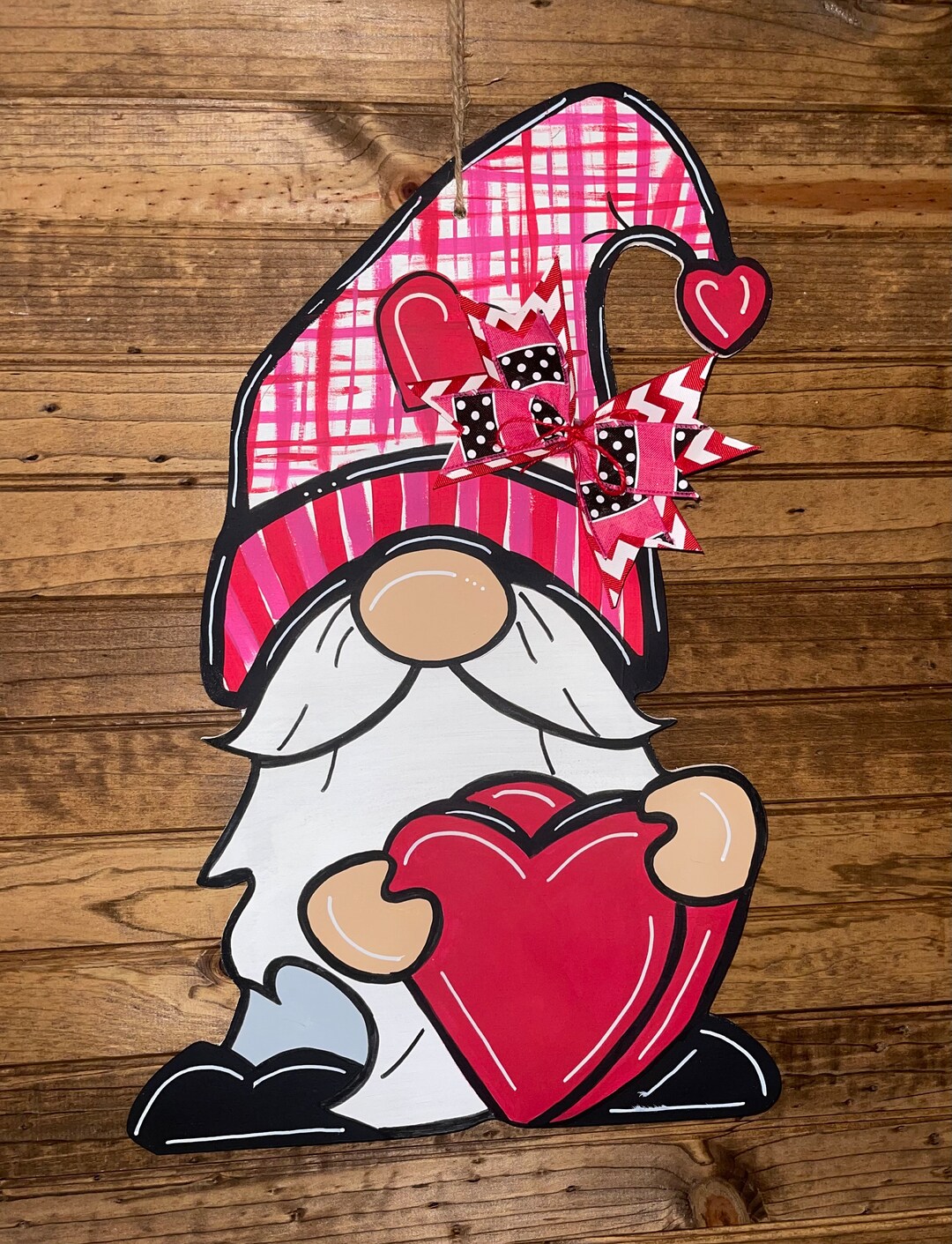 Gnome Door Hanger, Hand Painted Gnome, Valentine Gnome, Heart ...