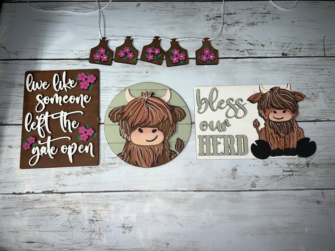 Highland Cow Farm Tiered Tray Set, Highland Cows, Bless This Herd,diy ...