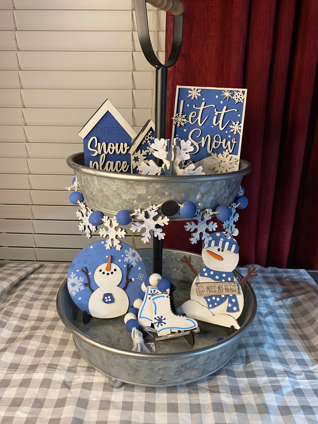 Let It Snow Tiered Tray, Home Decor, Decorative Trays, Snowman, Snow ...