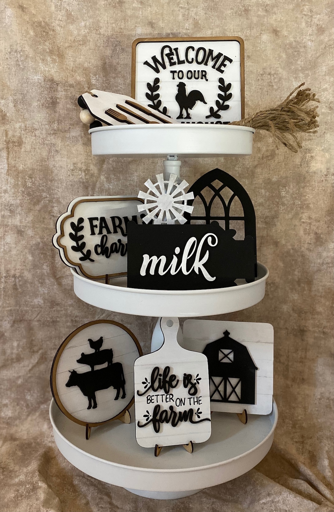FARM Charm Tiered Tray Set, Mantel Decor, Farm House Tiered Tray Set ...