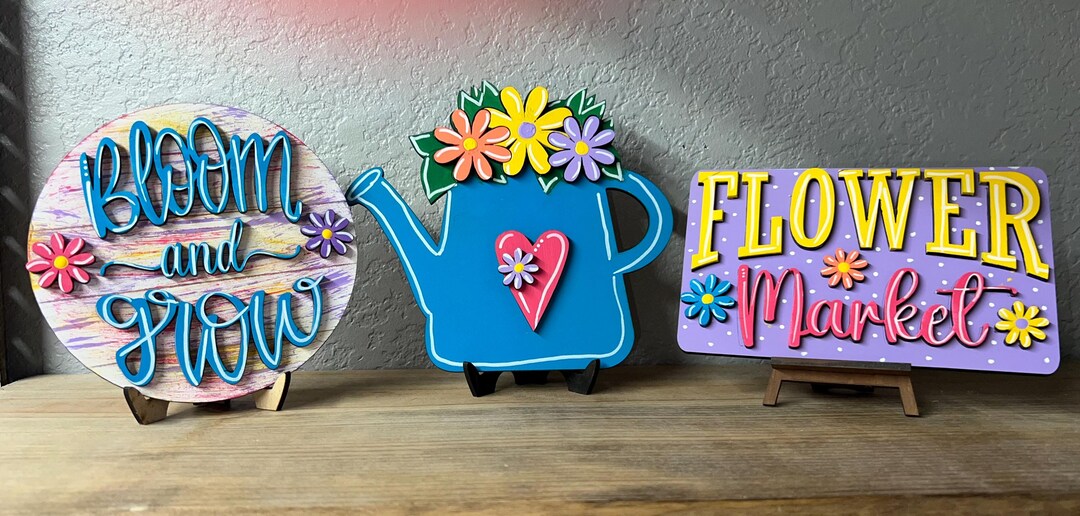 Spring Tiered Tray Items, Watering Can, Flower Market and Bloom and ...