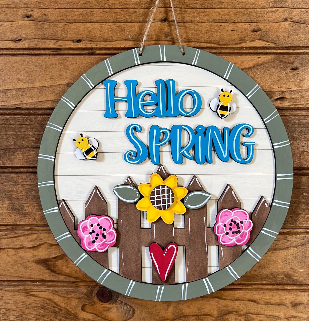 Hello Spring Door Hanger, Painted, or DIY - Etsy