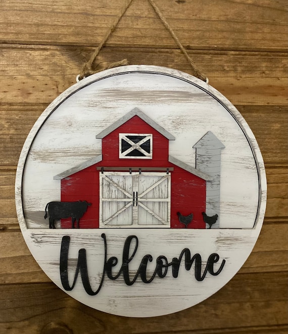 Welcome Farm Round Farmhouse Chickens Barn Cow Door - Etsy