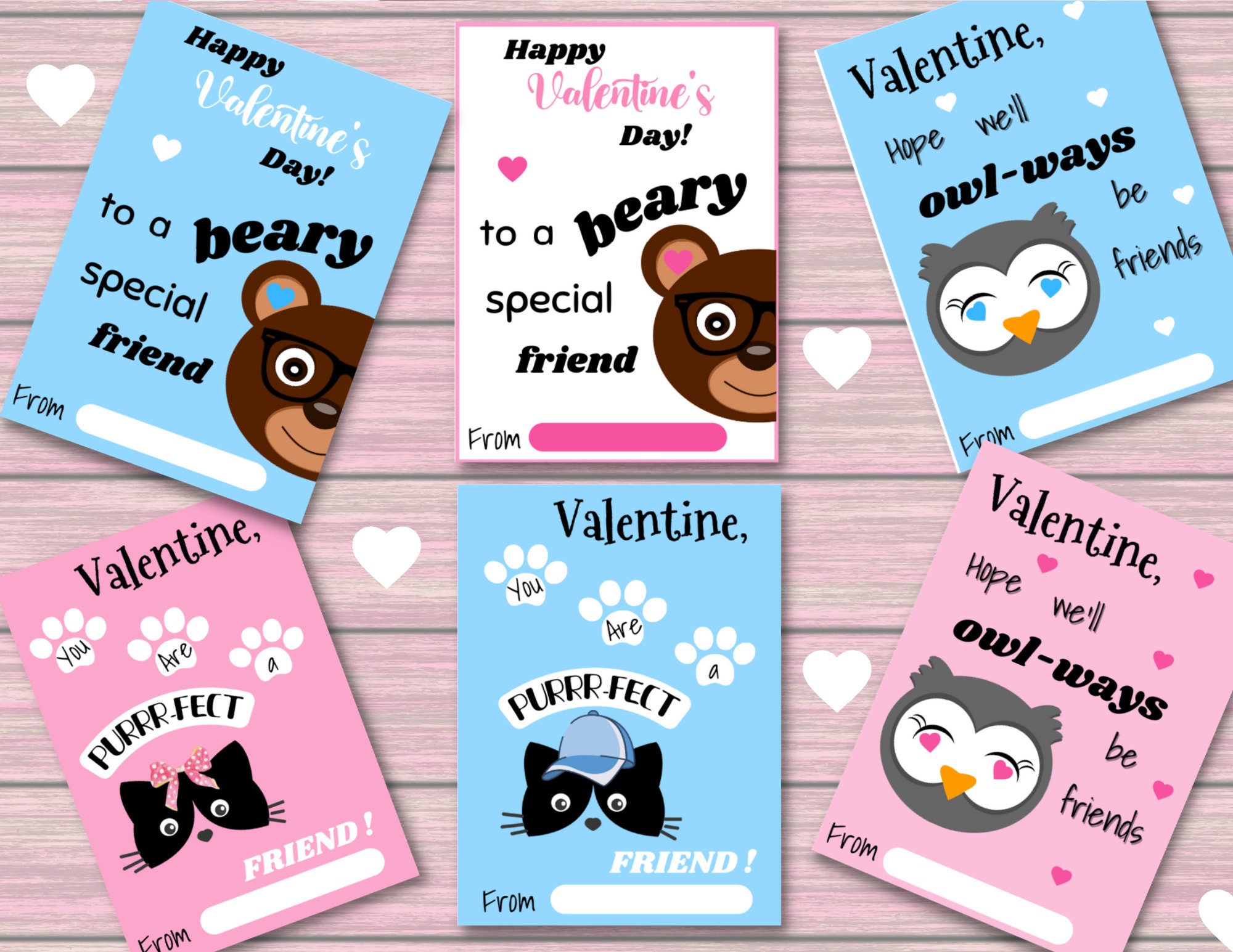 Kids Printable Animal Valentine's Cards - Etsy
