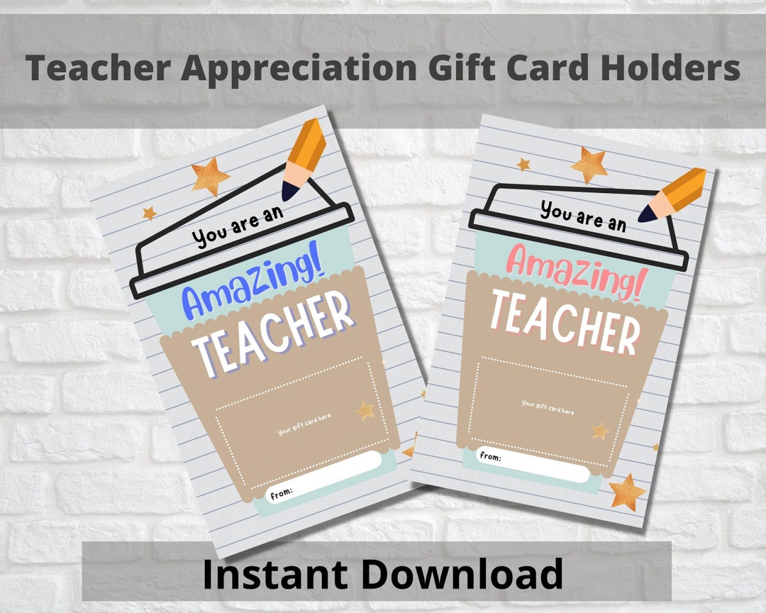 Teacher Appreciation Gift Card Holder Printable (PDF) - Etsy