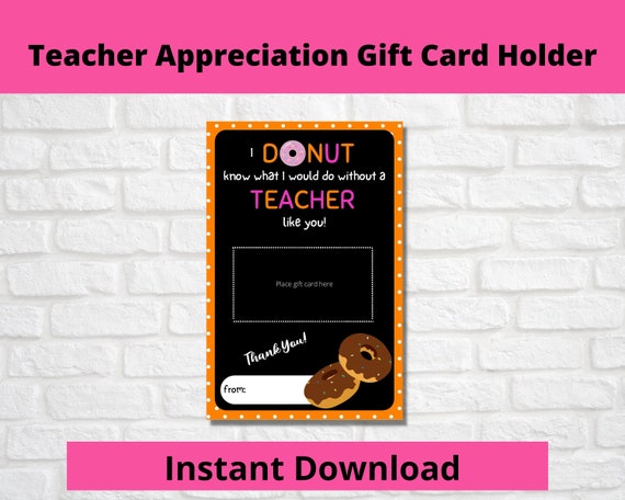 Teacher Gift Card Holder Printable Teacher Thank You Teacher - Etsy