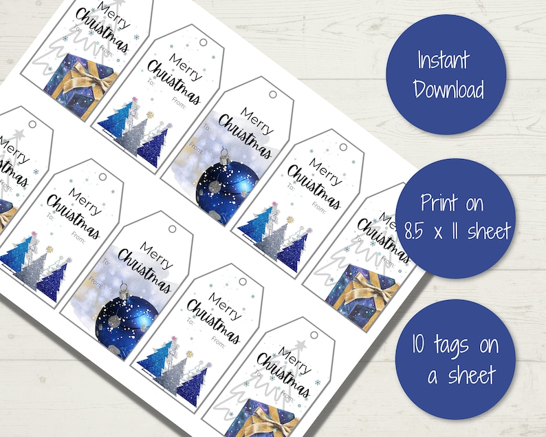 Blue & Silver Printable Christmas Gift Tags - Etsy
