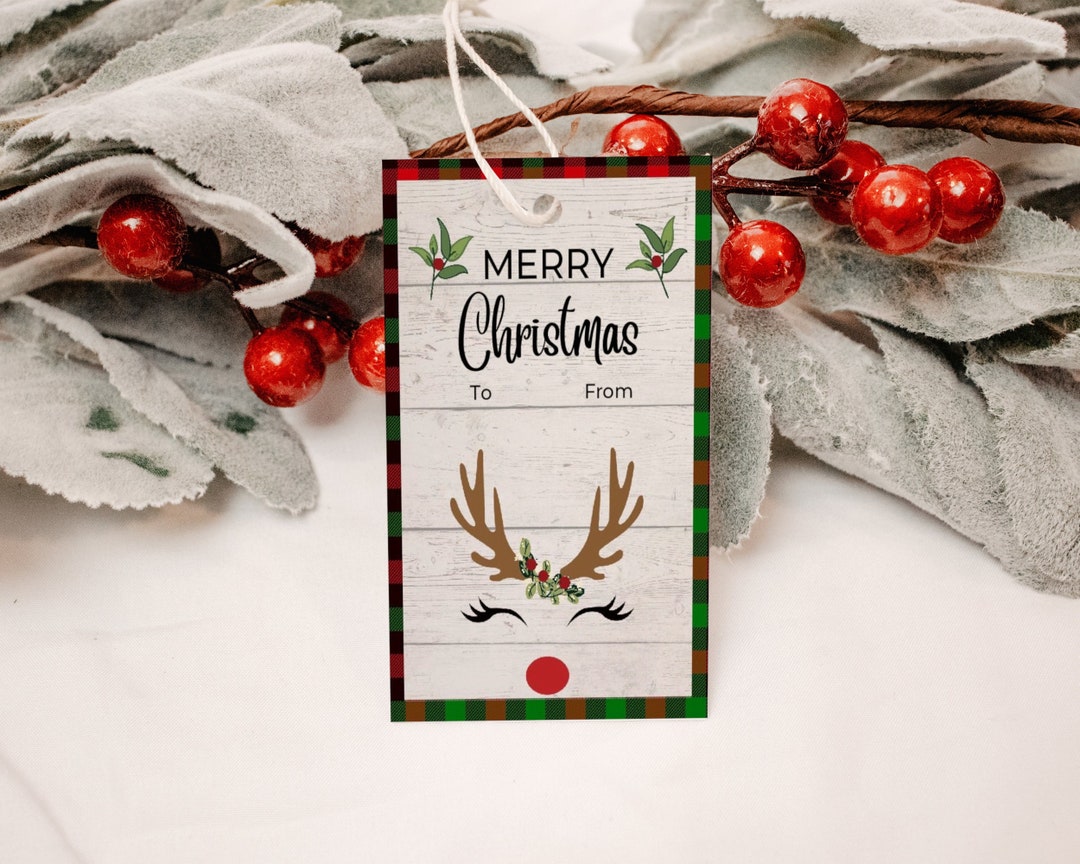 Reindeer Christmas Gift Tag Printable| Cute Reindeer Face Tag Printable ...