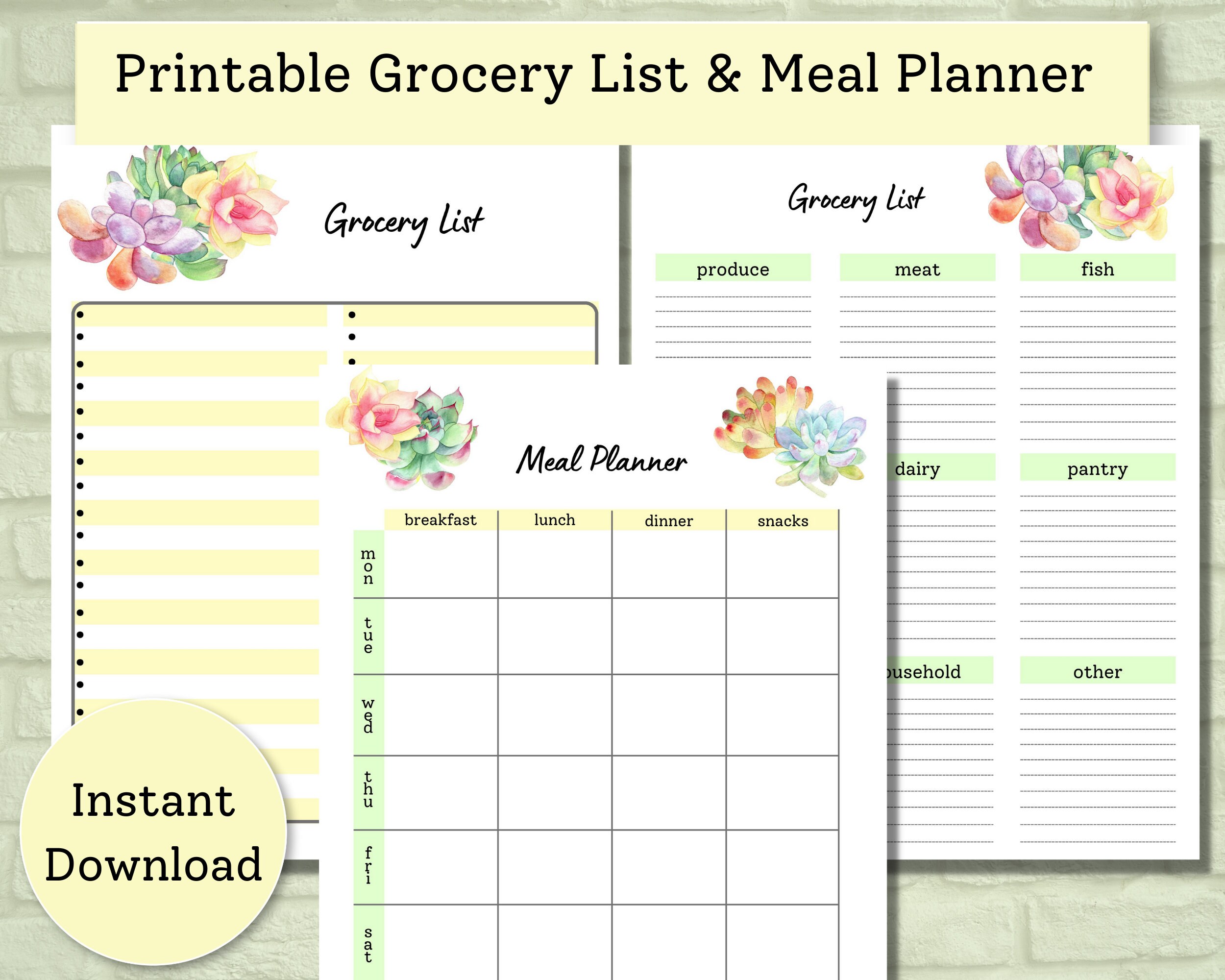 Printable Meal Planner, Downloadable PDF, Food Shopping Checklist ...