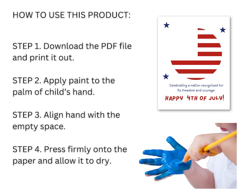 Printable 4th of July Handprint Craft for Kids, 4th of July Keepsake ...