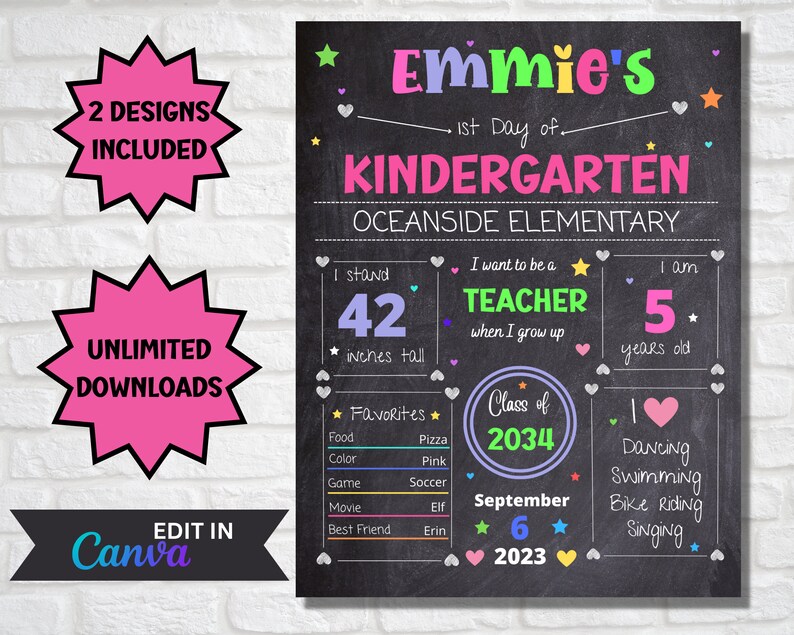 Editable First Day of School Sign Template Chalkboard First - Etsy