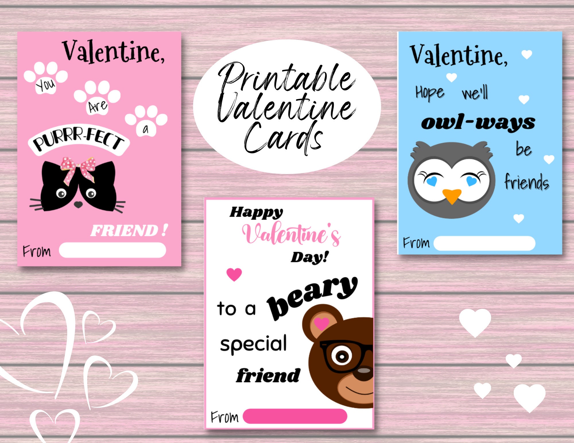 Kids Printable Animal Valentine's Cards - Etsy