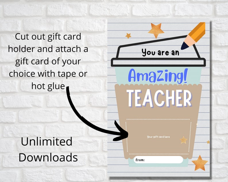 Teacher Appreciation Gift Card Holder Printable (PDF) - Etsy