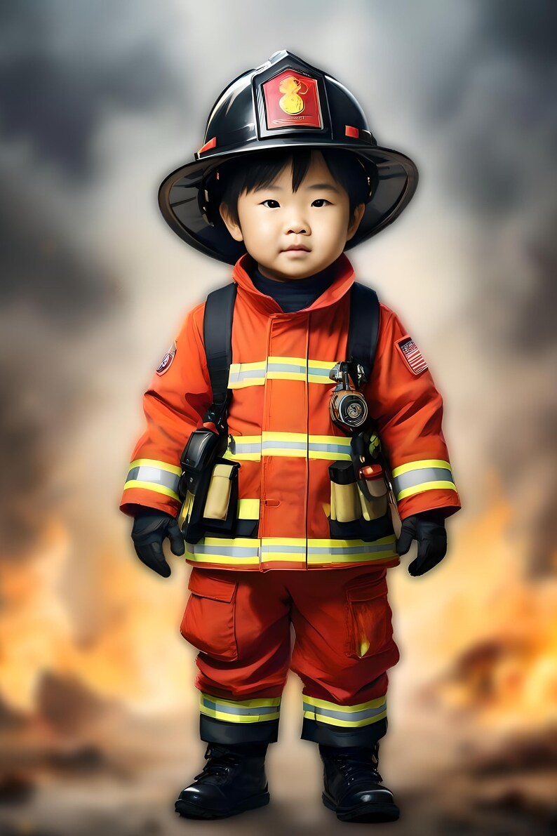 Little Boy Fireman, Firefighter, Toddler, Chinese, Fantasy, Mural ...
