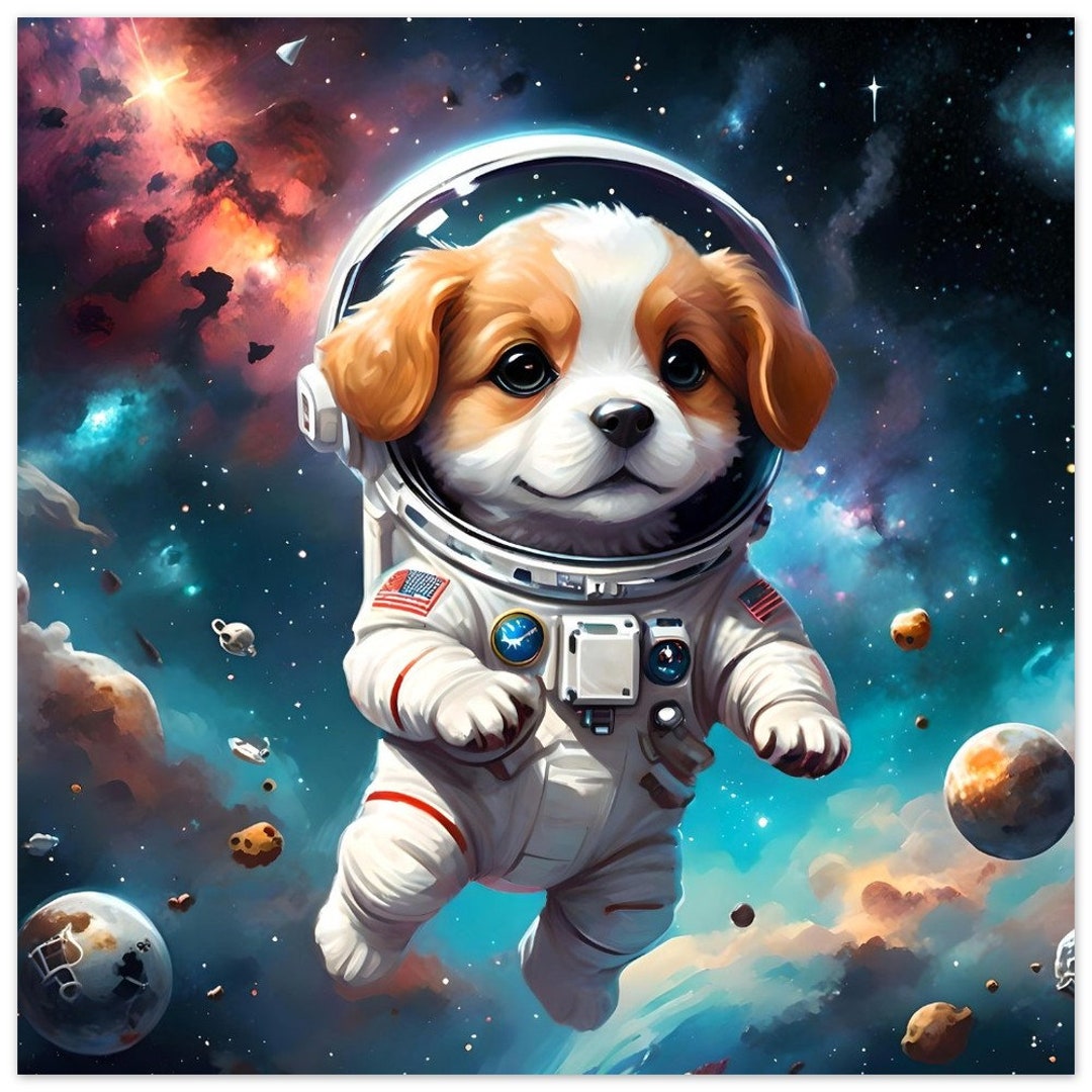 Poster Puppy, Dog in Space, Wall Art, Astronaut, Dog Astronaut, Funny ...
