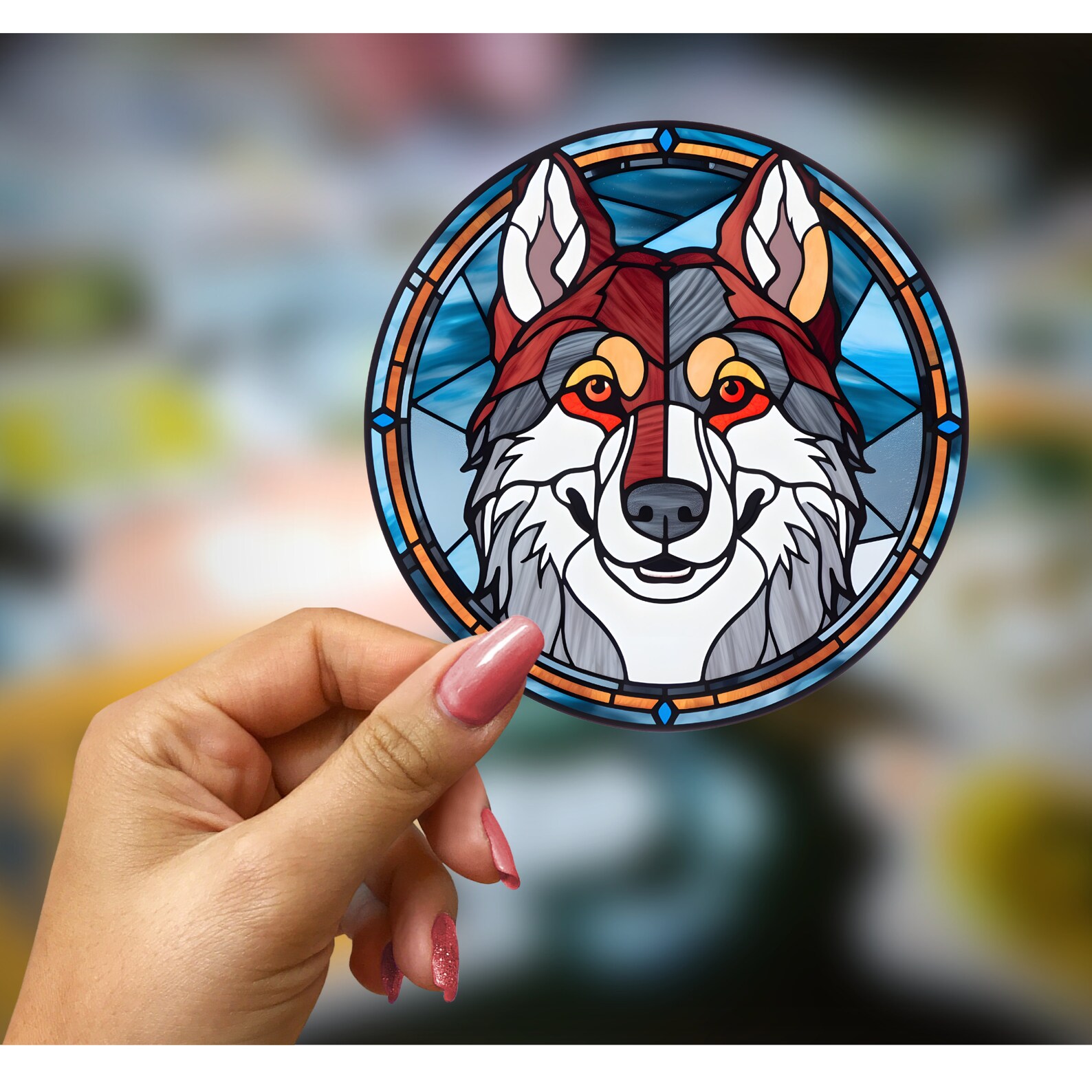 Stained Glass Husky Dog Sticker Unique Pet Themed Decor Siberian Husky ...
